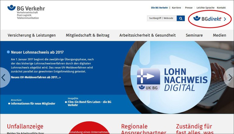 Zugangsdaten (PIN) für den digitalen Lohnnachweis — BG Verkehr