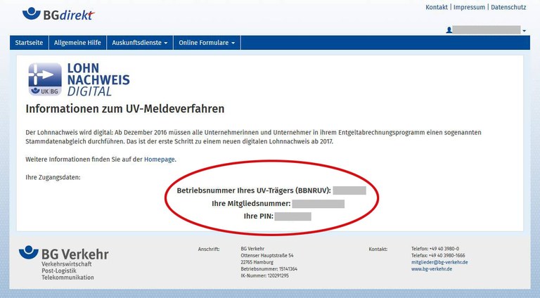 Zugangsdaten (PIN) für den digitalen Lohnnachweis — BG Verkehr